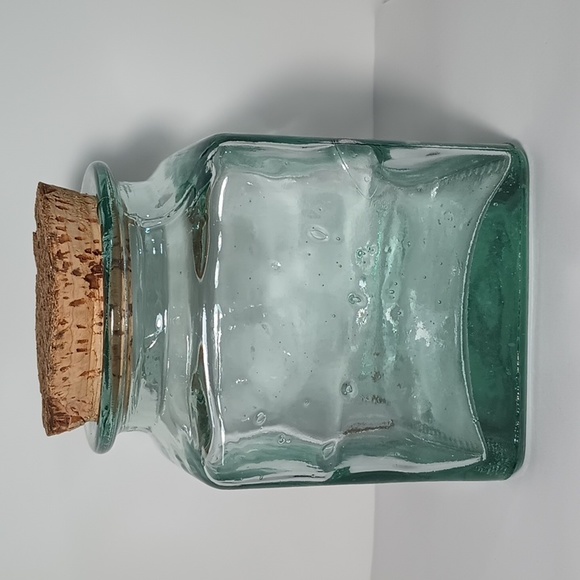 Storage & Organization | Vtg Heavy Square Green Glass Jar W Cork ...